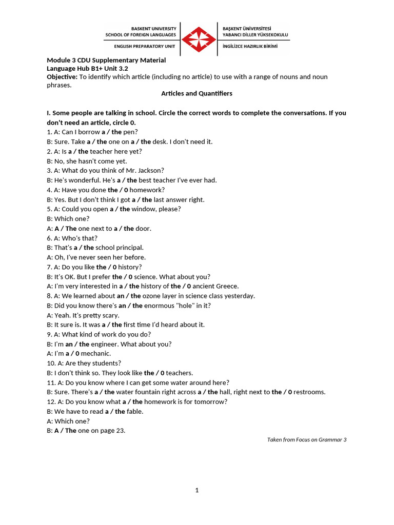 Articles and Quantifiers Practice Guide | PDF | Fable | Fox
