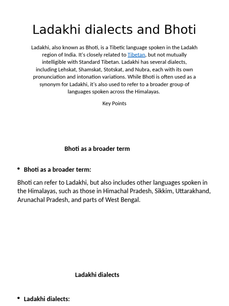 Ladakhi Dialects and Bhoti | PDF