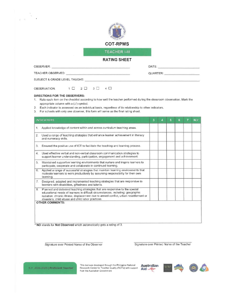 COT Form Template 2023 2024 2 | PDF