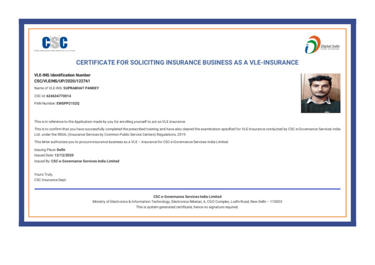 VLE-Insurance Solicitation Certificate | PDF