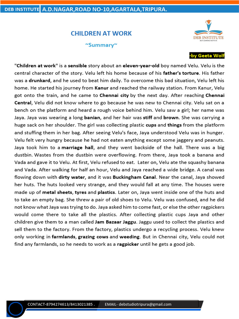 Children at Work Class 8 English. | PDF