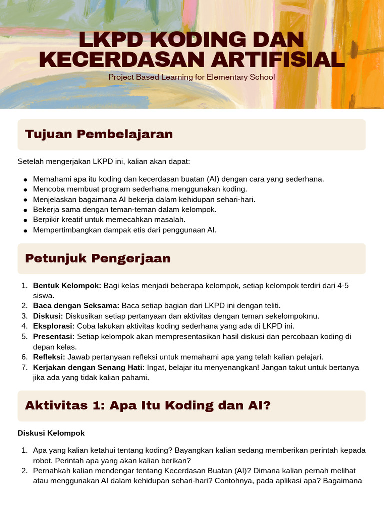 LKPD Koding Dan Kecerdasan Artifisial - 20250915 - 163104 - 0000 | PDF