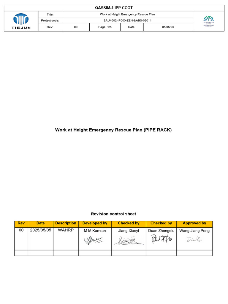 Work at Height Emergency Rescue Plan-PIPE RACK | PDF | Crane (Machine ...