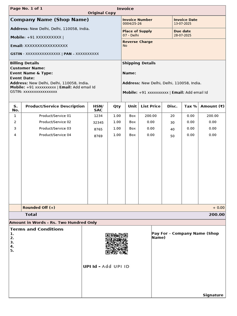 Restaurant Invoice Format 02 Premium | PDF