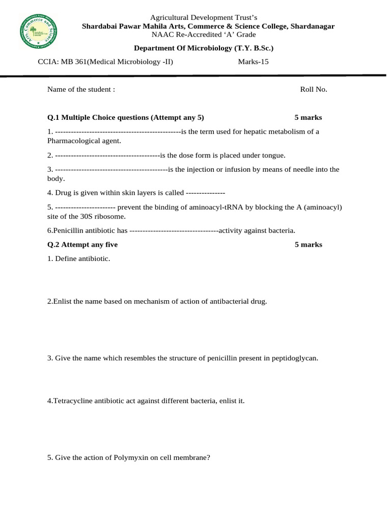 Medical Microbiology Paper - II | PDF