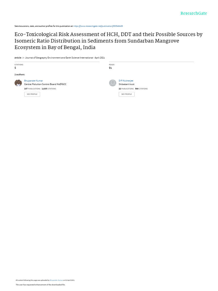 Kumar and Mukherjee 2012 HCH DDTs | PDF | Ddt | Chromatography