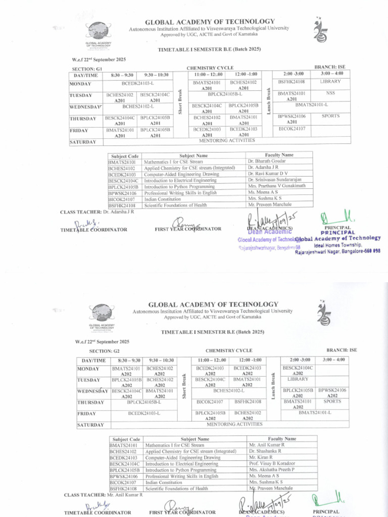 1 Semester Timetable | PDF