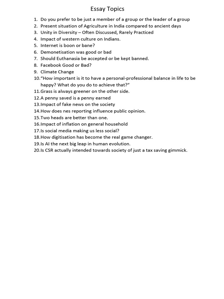 Essay Topics | PDF