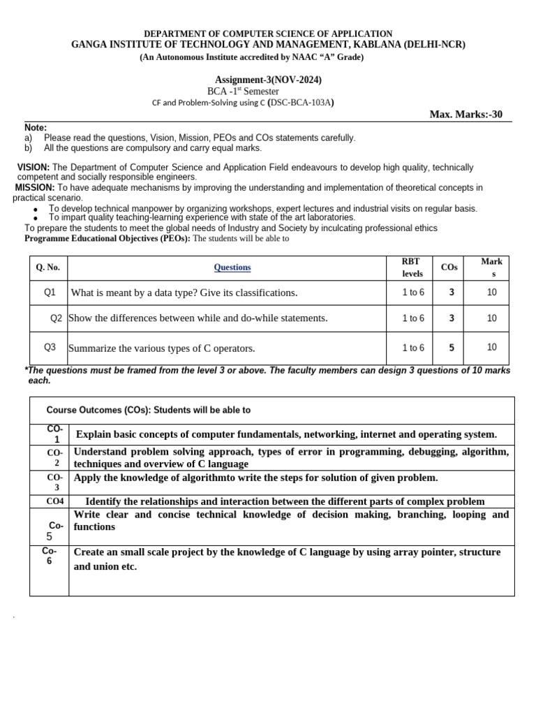 3nd Assignment (Cf&Problem Solving Using C) | PDF | Computer Science ...