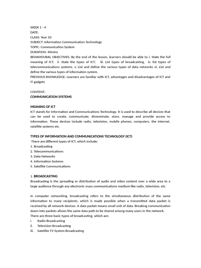 Year 10 Ict Summer Lesson Plan | PDF | Computer Network | Telephone