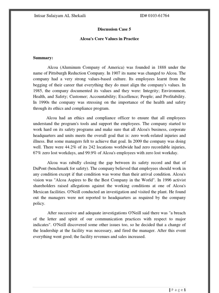 Alcoa's Core Values and Ethics Practices | PDF | Regulatory Compliance ...