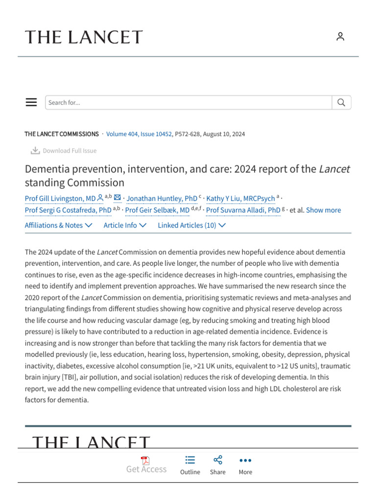 Dementia Prevention, Intervention, and Care - 2024 Report of The Lancet ...