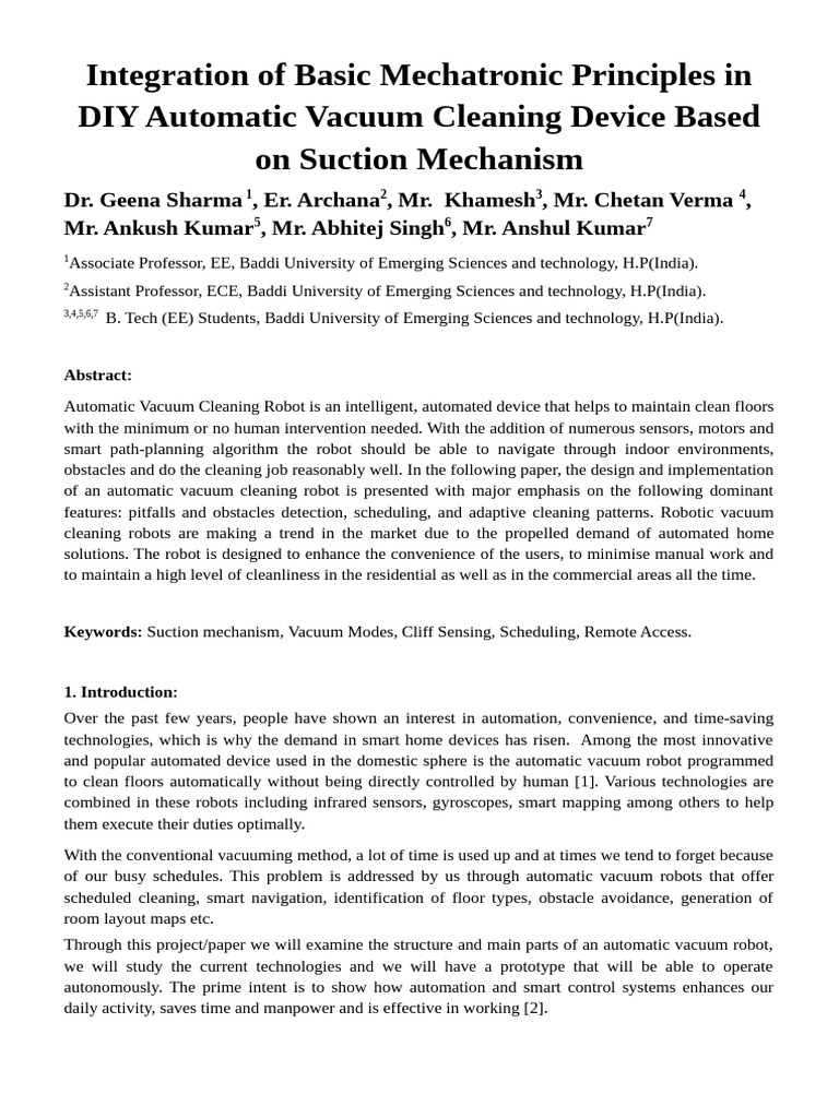 Integration of Basic Mechatronic Principles in DIY Automatic Vacuum ...