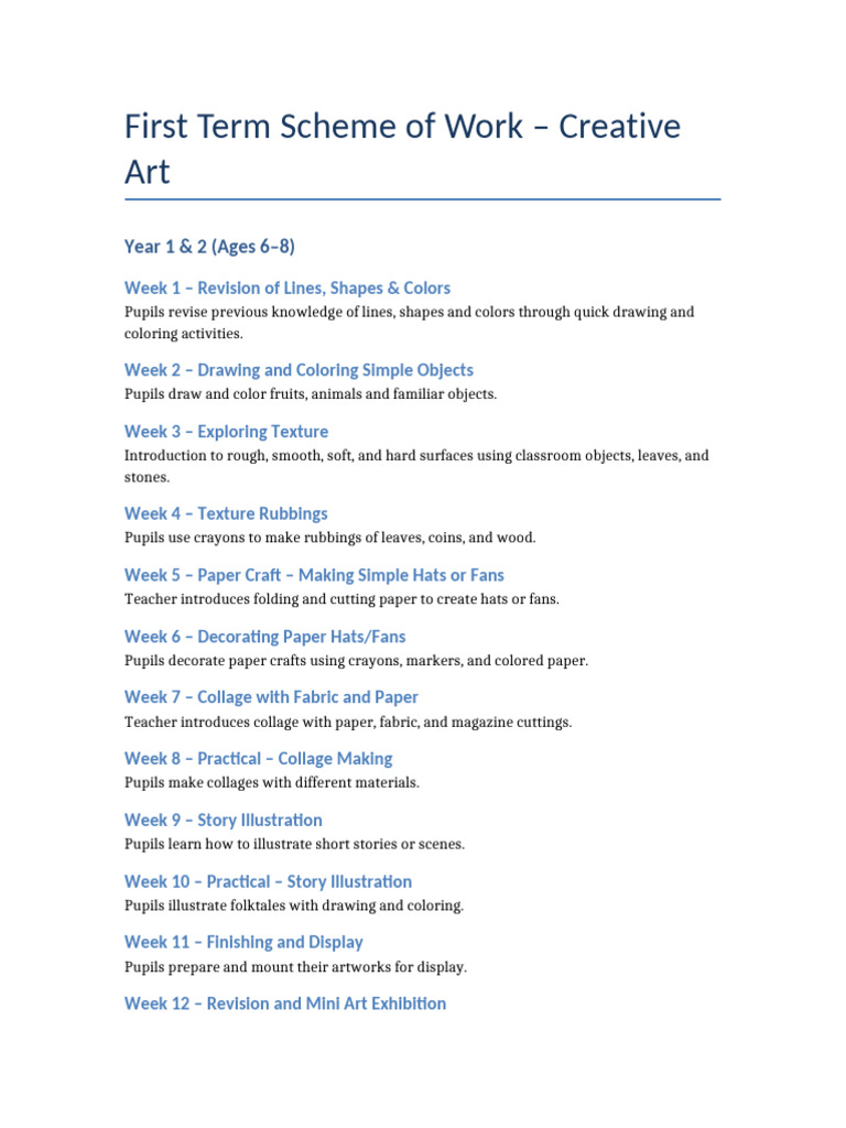 First Term Art Scheme for Years 1-6 | PDF | Drawing | Collage