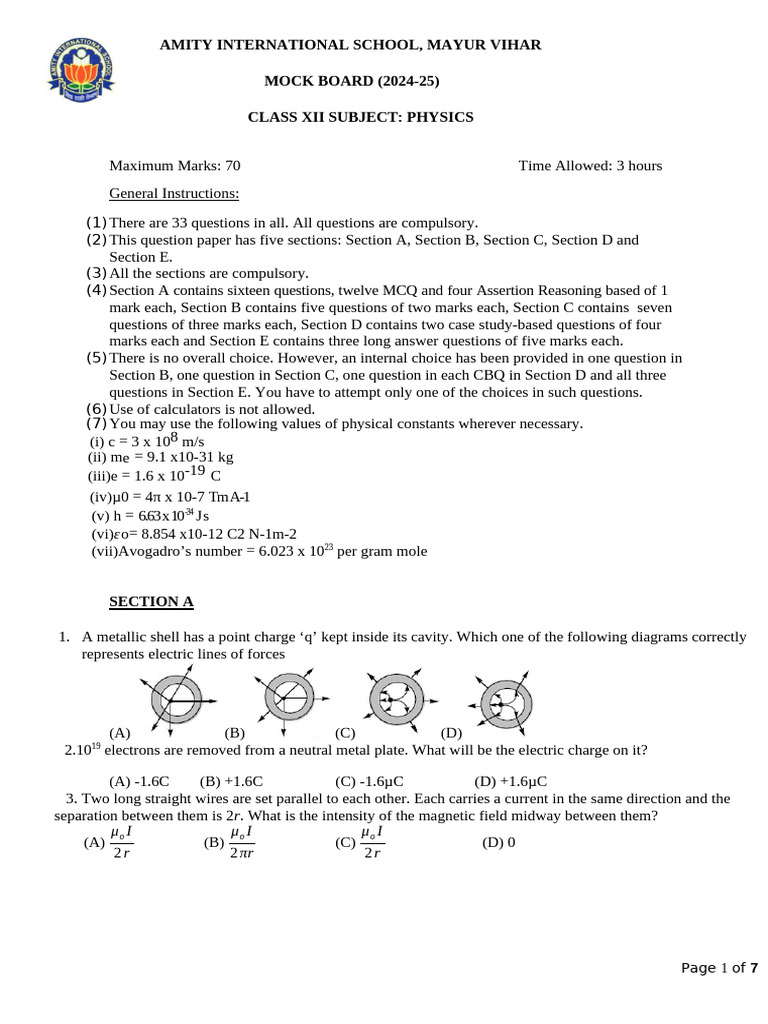 QP XII Physics Mock Board (2024-25) | PDF | Band Gap | Energy Level