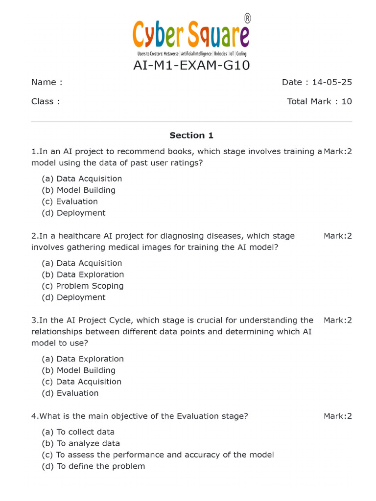 Ai M1 Exam G10 | PDF