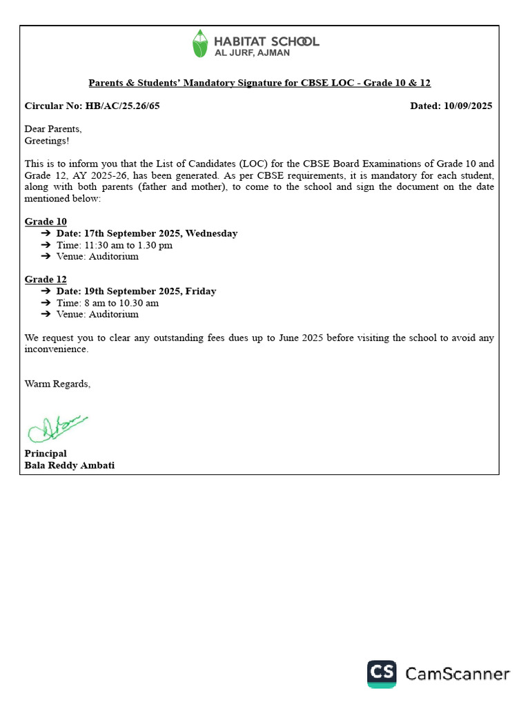 Mandatory LOC Signatures for CBSE Exams | PDF