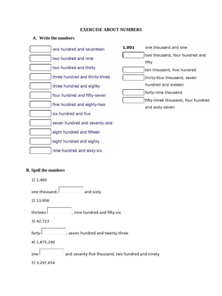 Exercises About Numbers | PDF