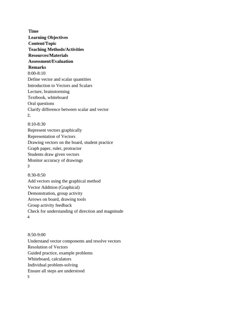 Teaching Vectors and Scalars Lesson Plan | PDF