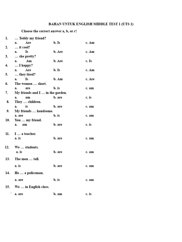 English Middle Test 1 Practice Questions | PDF