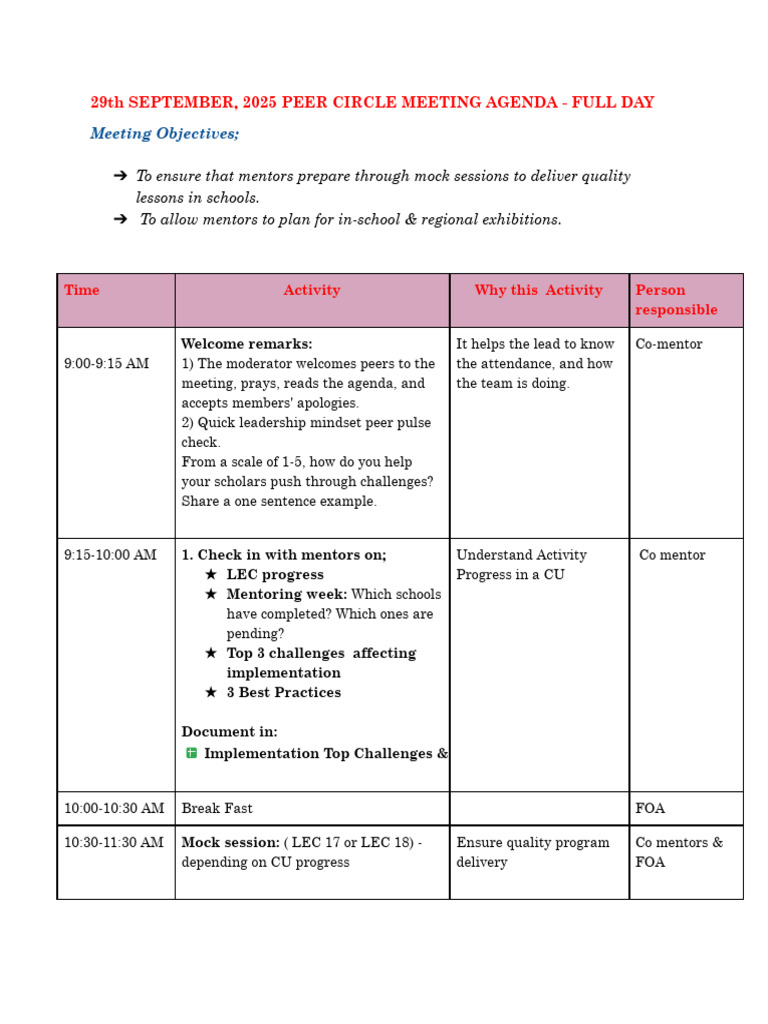 Peer Circle Meeting Agenda - 27.09.2025 | PDF | Learning | Human ...