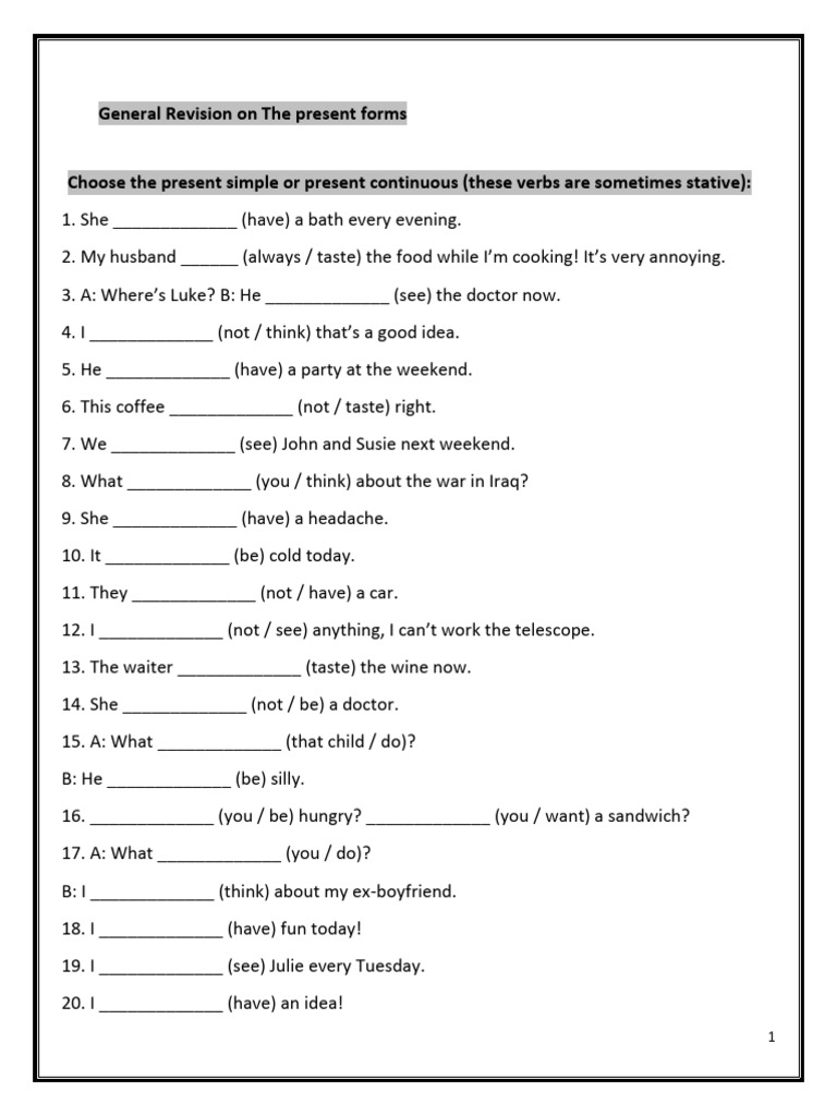 Present Tense Grammar Exercises | PDF