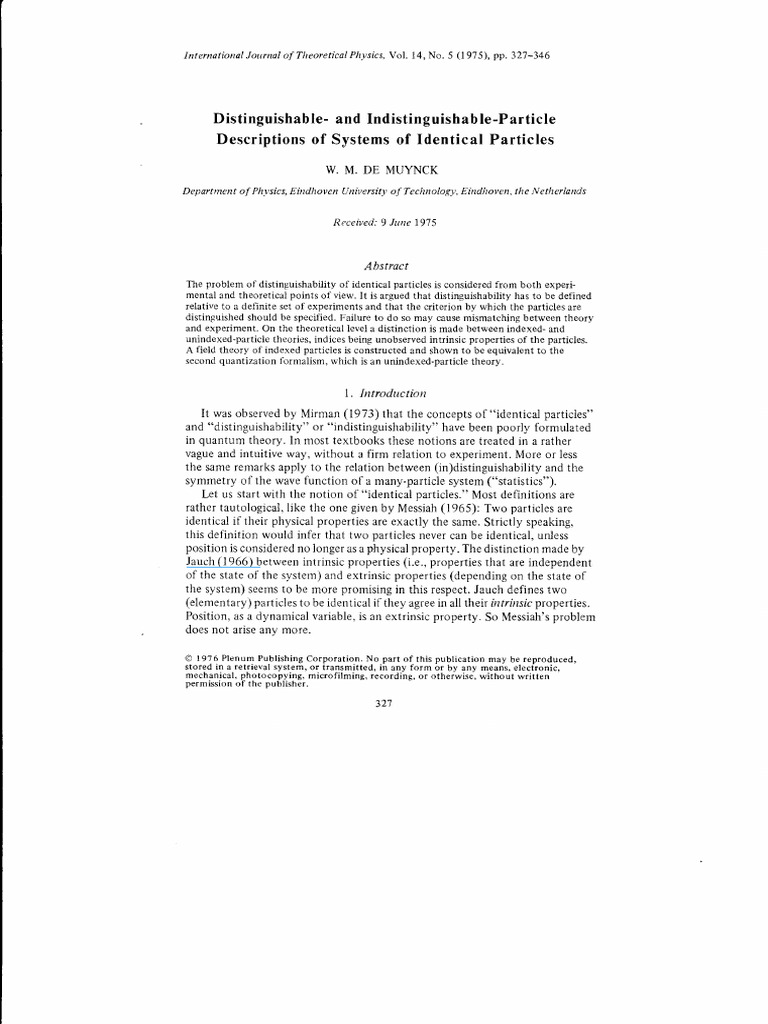 Distinguishable vs Indistinguishable Particles | PDF | Wave Function ...