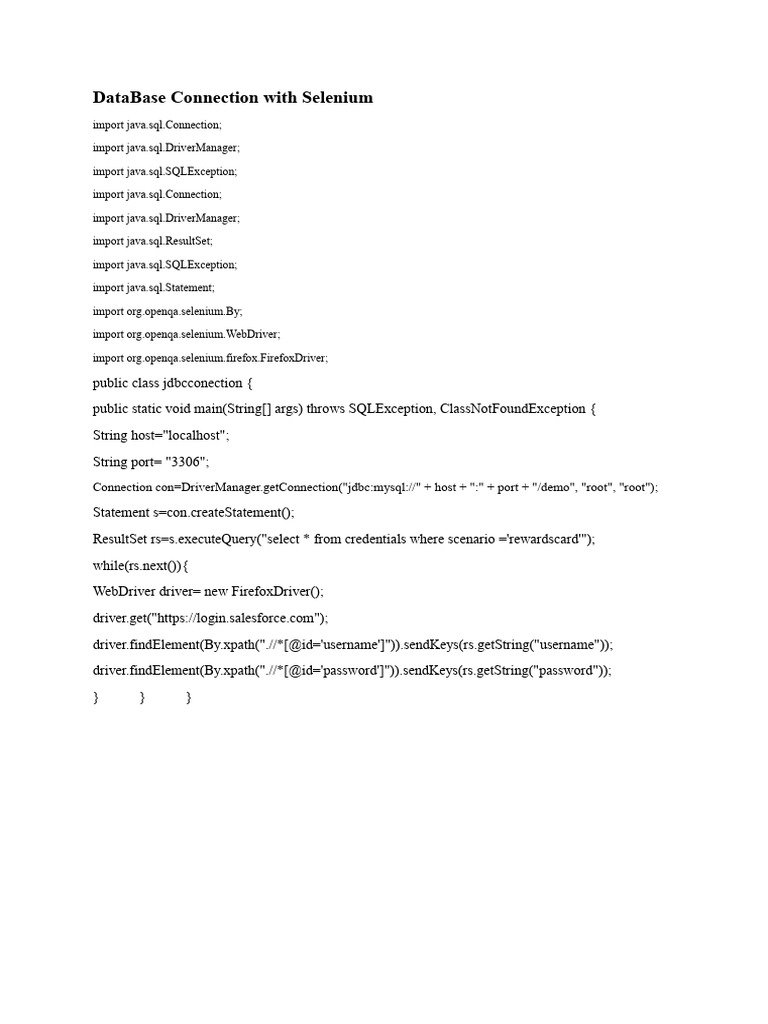 Database Connecting With Selenium | PDF
