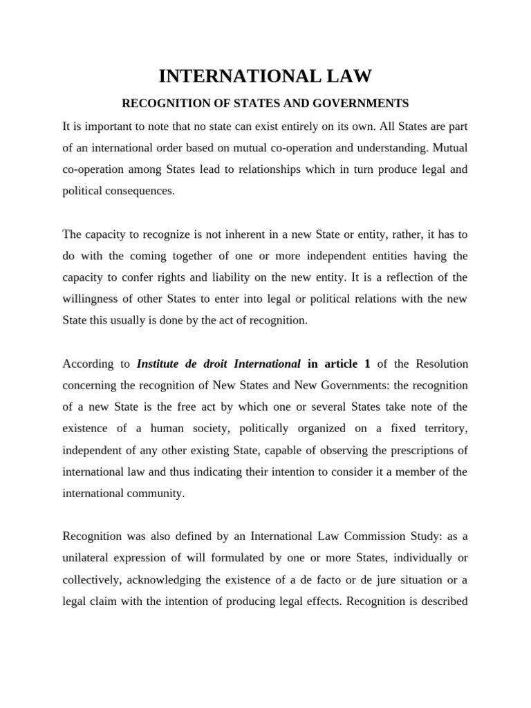 International Law Recognition of States and Govt | PDF | Biafra ...