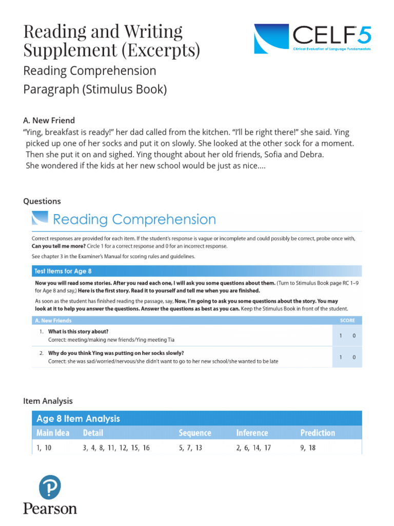 Celf 5 Reading and Writing Supplement Excerpts | PDF