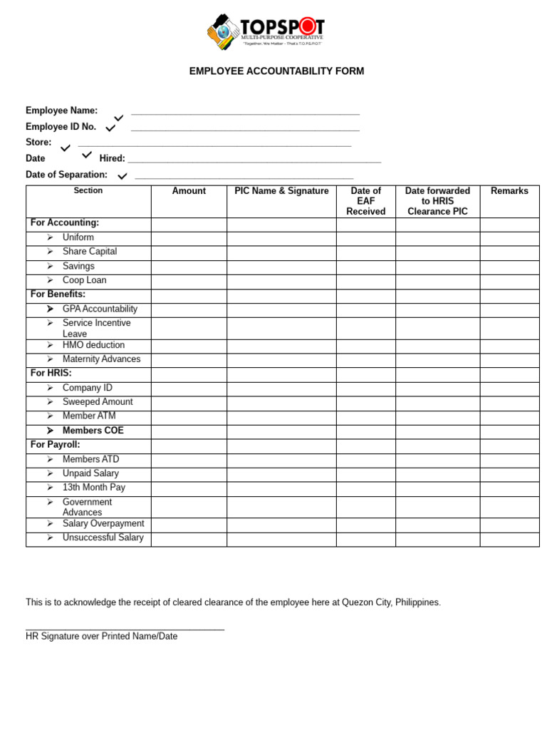 Employee Accountability Form | PDF