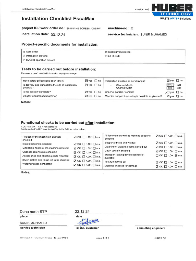 Installation Checklist Fine Screen 02 | PDF