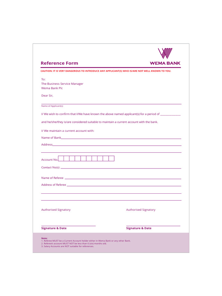 WB Reference Form | PDF