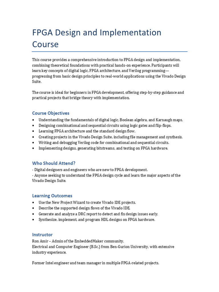 FPGA Design Course for Beginners | PDF | Logic Synthesis | Field ...