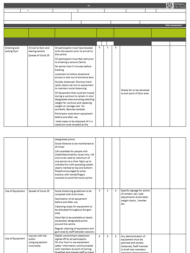 Risk Assessment Gym 04.03.21 Revised | PDF | Safety | Risk