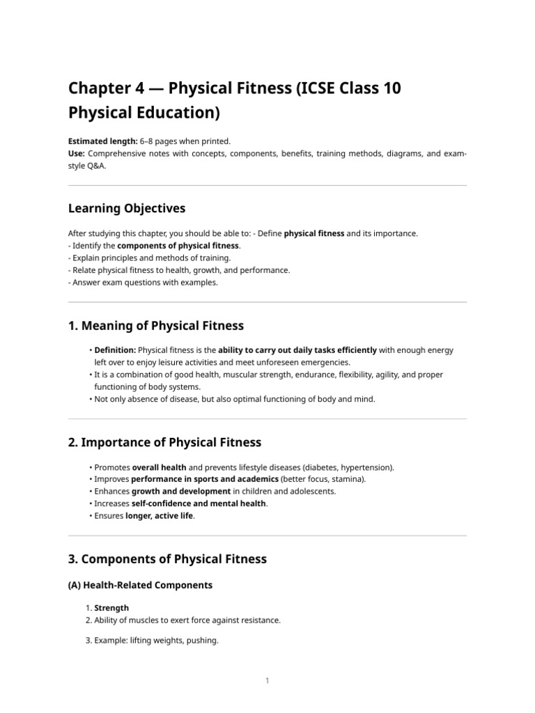 Class 10 Physical Fitness Overview | PDF | Physical Fitness | Strength ...