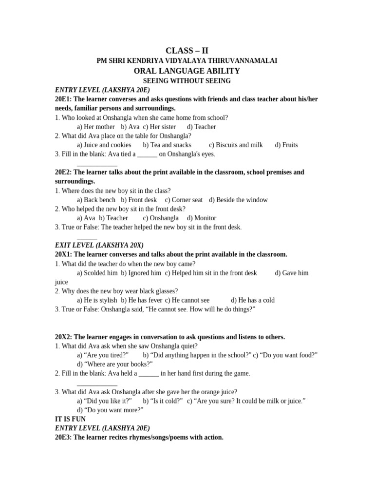 Class 2 Oral Language Ability | PDF | Classroom