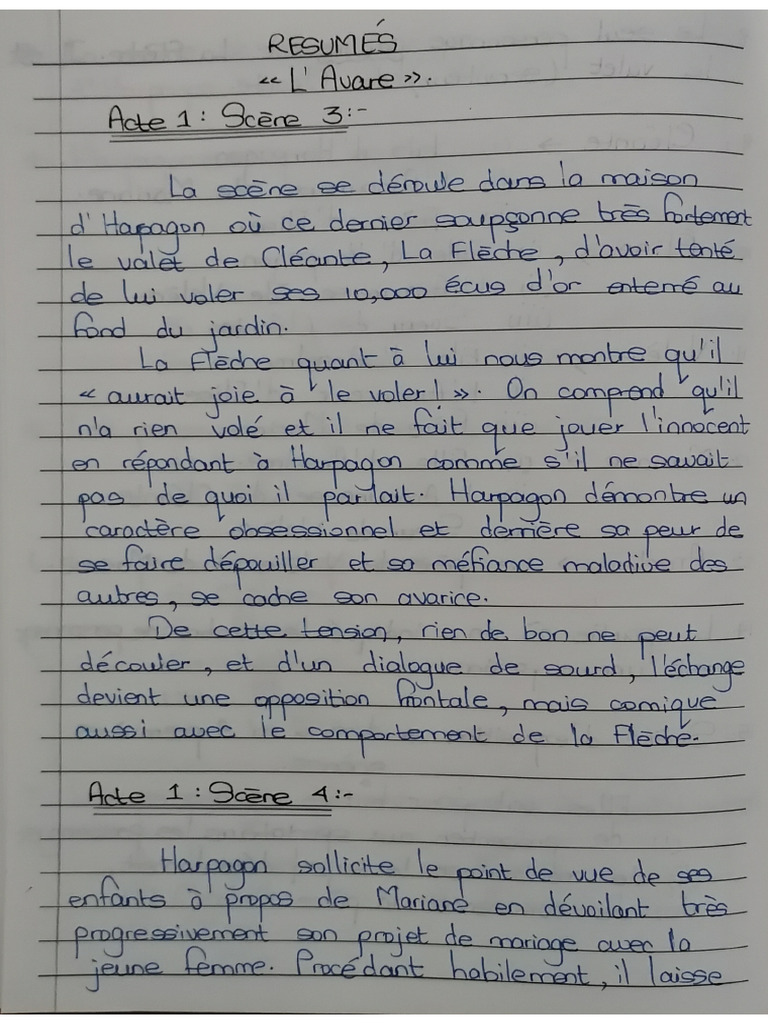 Résumés de L'Avare Et Aperçu Sur Le Parapluie | PDF