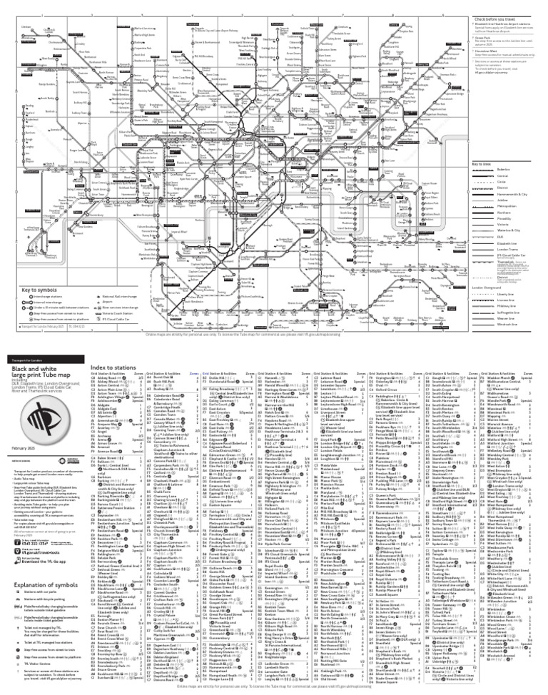 BW Large Print Tube Map | PDF | London | Rapid Transit