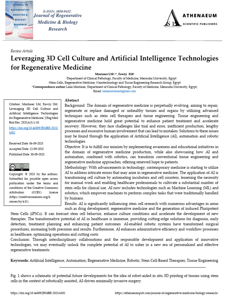 Leveraging 3D Cell Culture and Artificial Intelligence Technologies For Regenerative Medicine ...