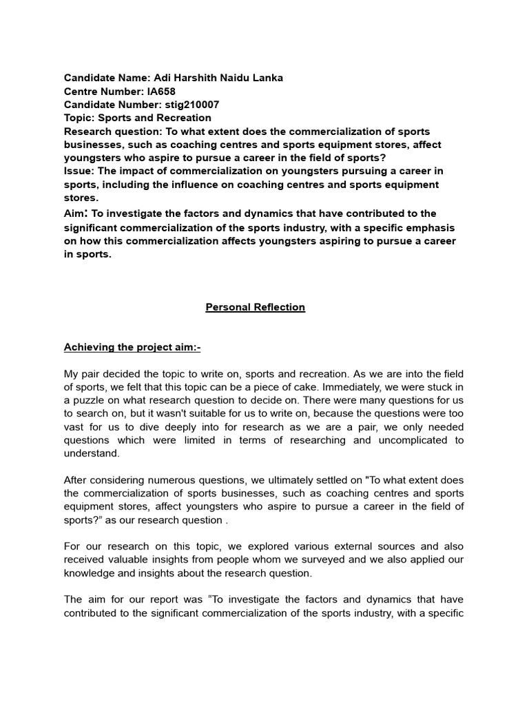 Personal Reflection - Adi Harshith | PDF | Behavioural Sciences | Human ...