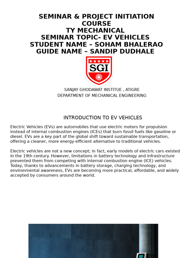Seminar & Project Initiation Course | PDF | Electric Vehicle | Plug In ...