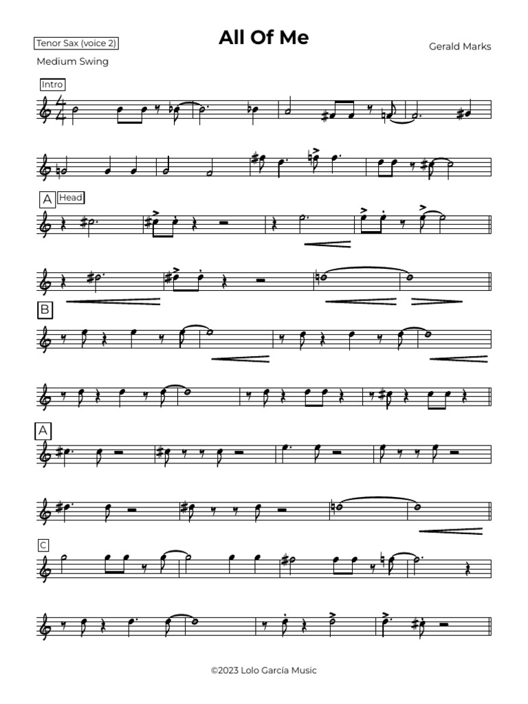 2 BB - All of Me - Tenor Sax | PDF