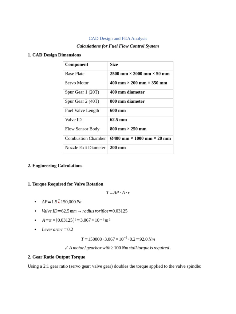 CAD Design & FEA for Fuel Flow System | PDF | Torque | Flow Measurement