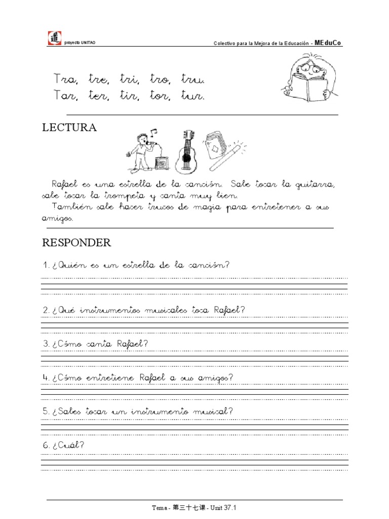 Tra, Tre, Tri, Tro, Tru. Tar, Ter, Tir, Tor, Tur.: Lectura | PDF