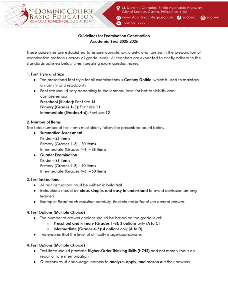 Examination Construction Guidelines 2025-2026 | PDF | Multiple Choice