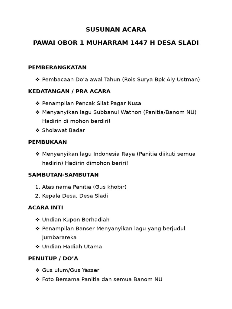 Acara Pawai Obor 1 Muharram 1447 H | PDF
