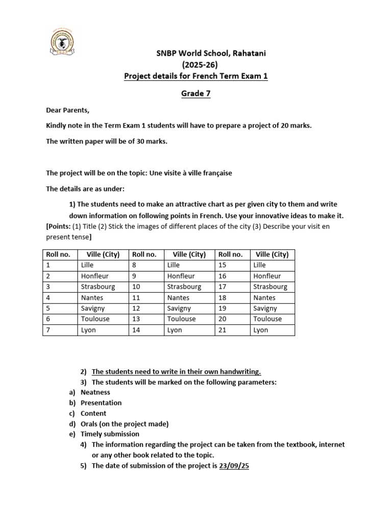 Grade 7 French Project Guidelines | PDF