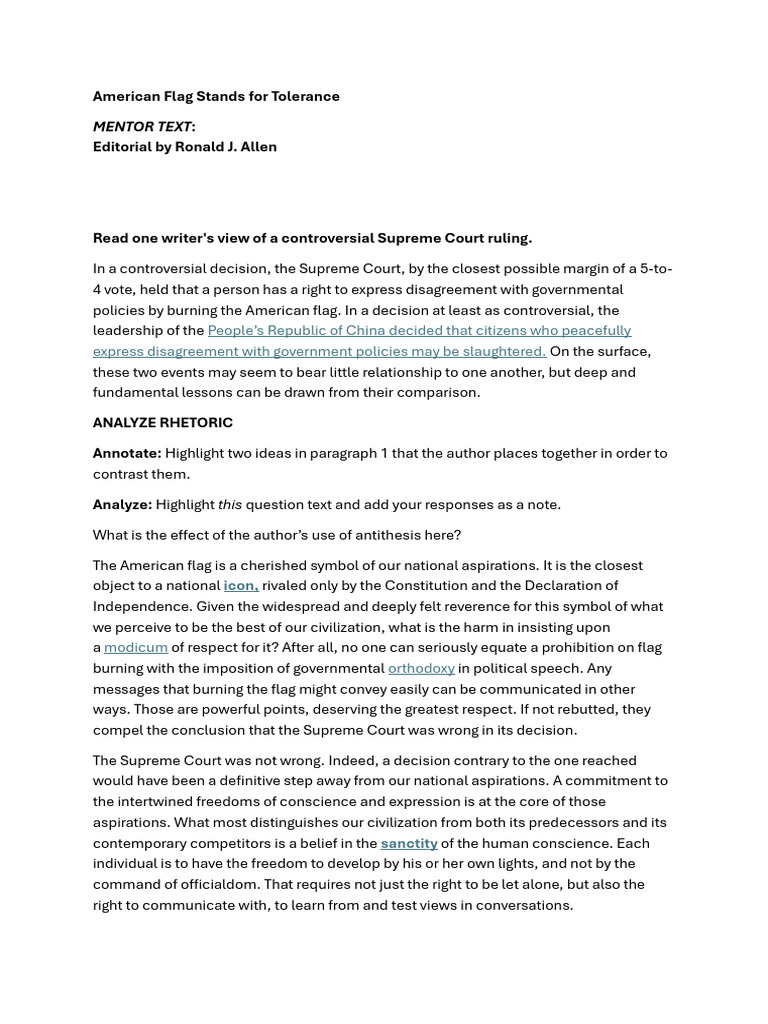 Mentor Text: American Flag Stands For Tolerance: Editorial by Ronald J ...