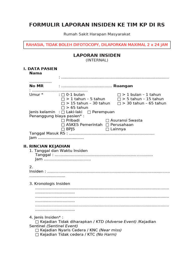 Formulir Laporan IKP Internal An Cut Puan Al Istiqamah | PDF
